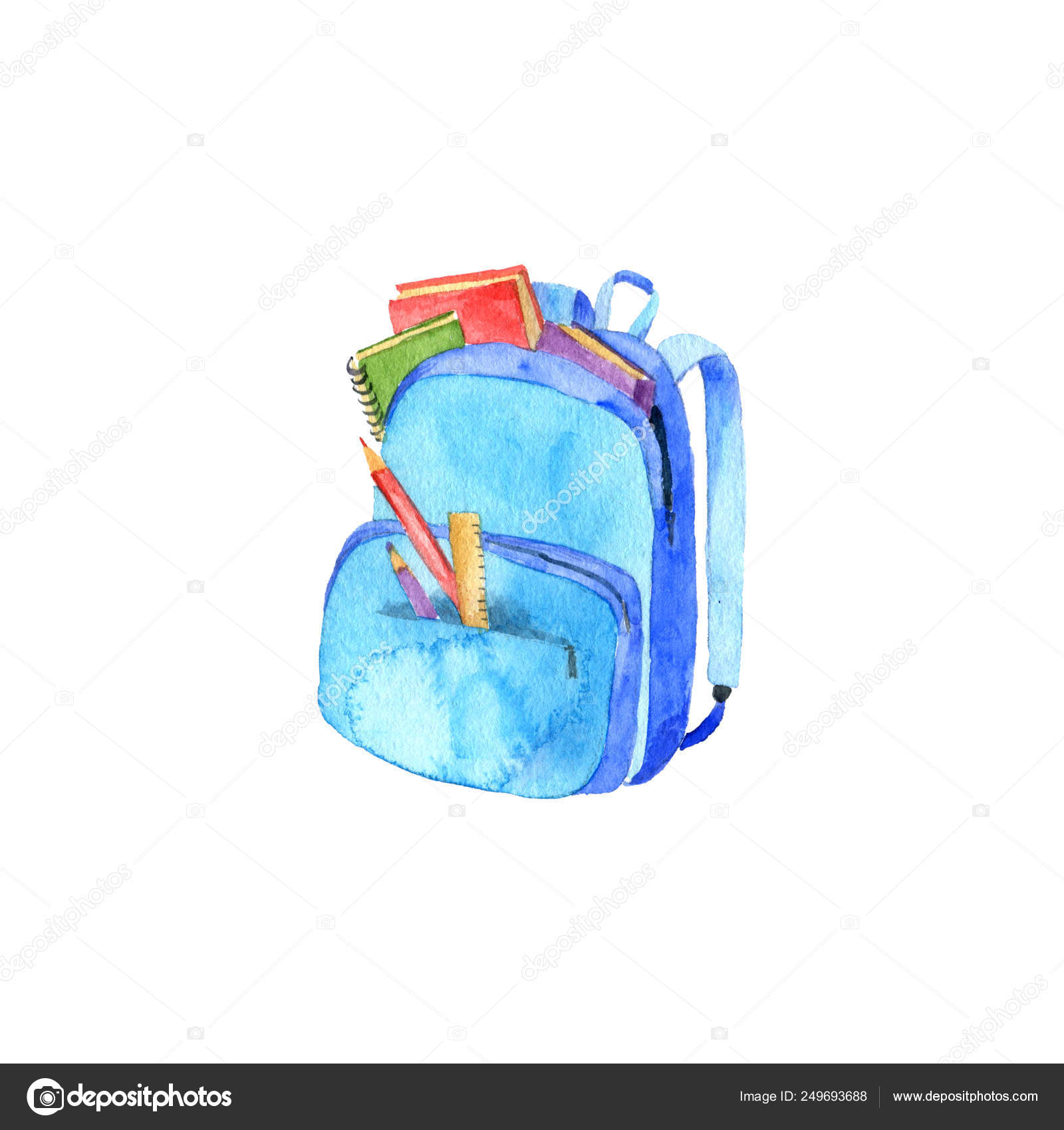 Watercolor school backpack Stock Illustration by ©cat_arch_angel #249693688