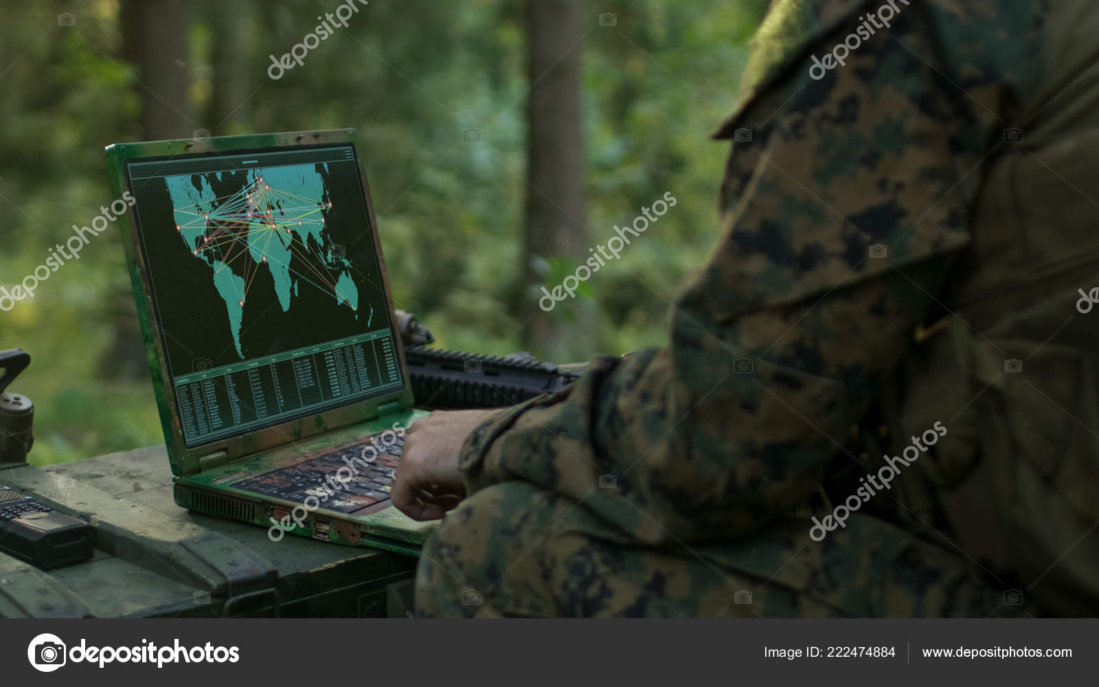 Military Operation Action Soldiers Using Military Grade Laptop Use ...