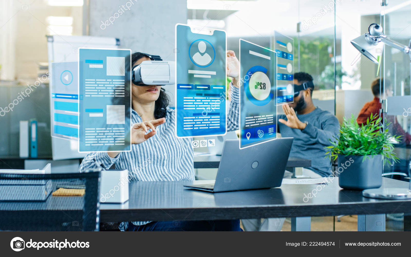 Female Virtual Reality Engineer Developer Wearing Virtual Reality ...