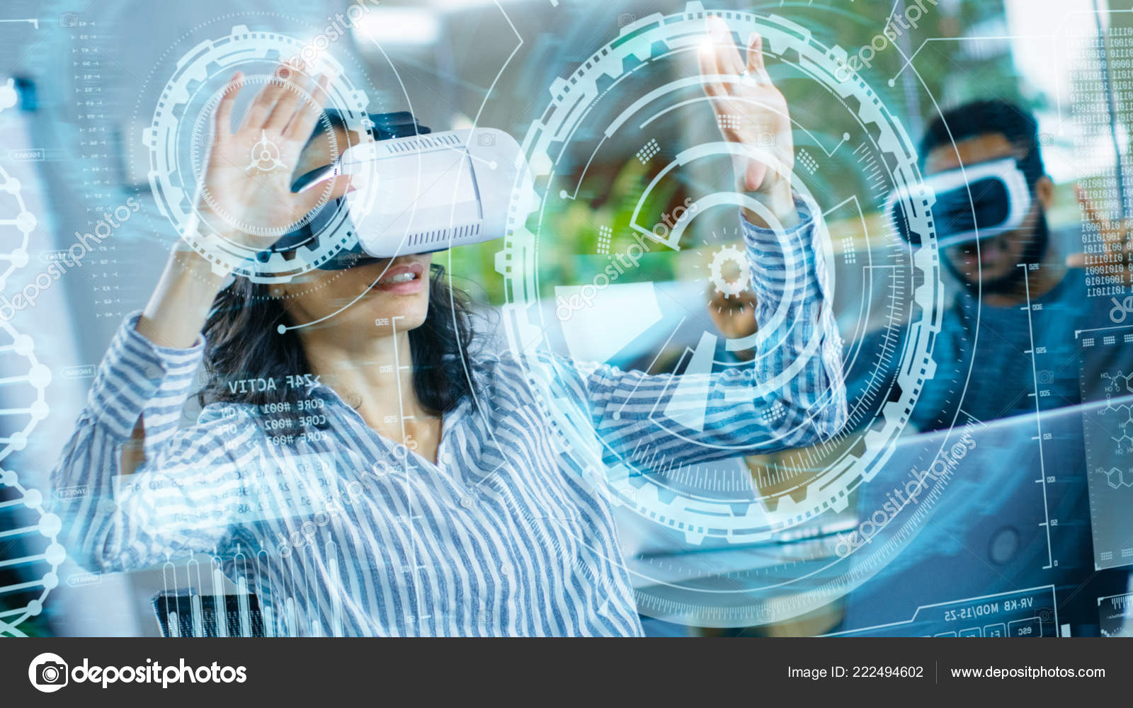 Female Virtual Reality Engineer Developer Wearing Virtual Reality ...