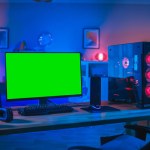 Powerful Personal Computer Gamer Rig with Mock Up Green Screen Monitor ...