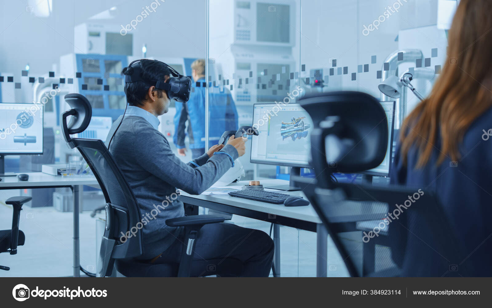 Modern Factory: Industrial Design Engineer Wearing Virtual Reality ...