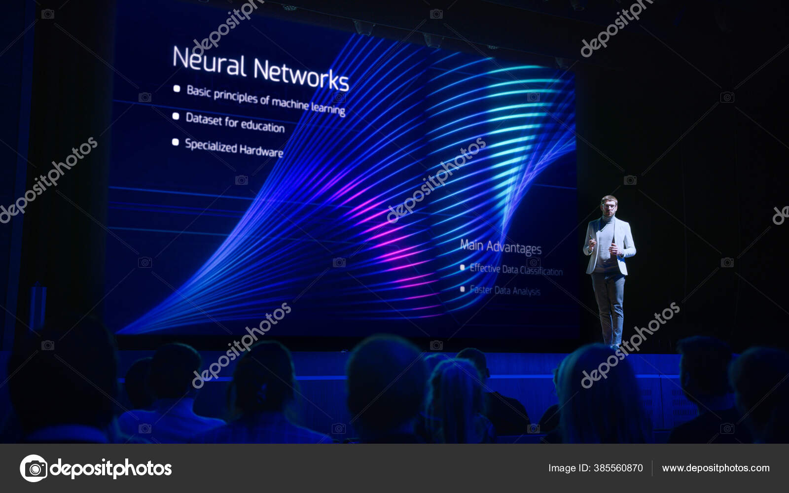 Computer Science Startup Conference: On Stage Speaker Does Presentation ...