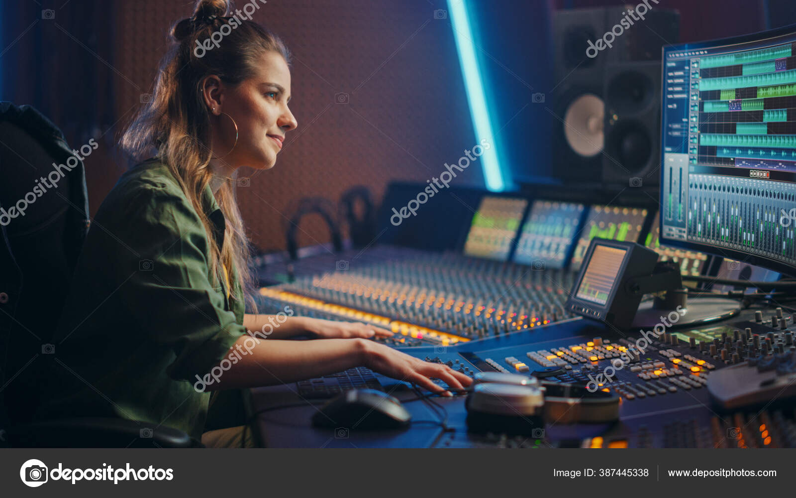 Stylish, Beautiful Female Audio Engineer Working in Music Recording ...
