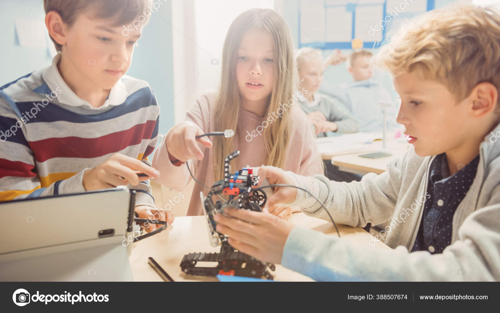 Elementary School Robotics Classroom: Diverse Group of Brilliant ...