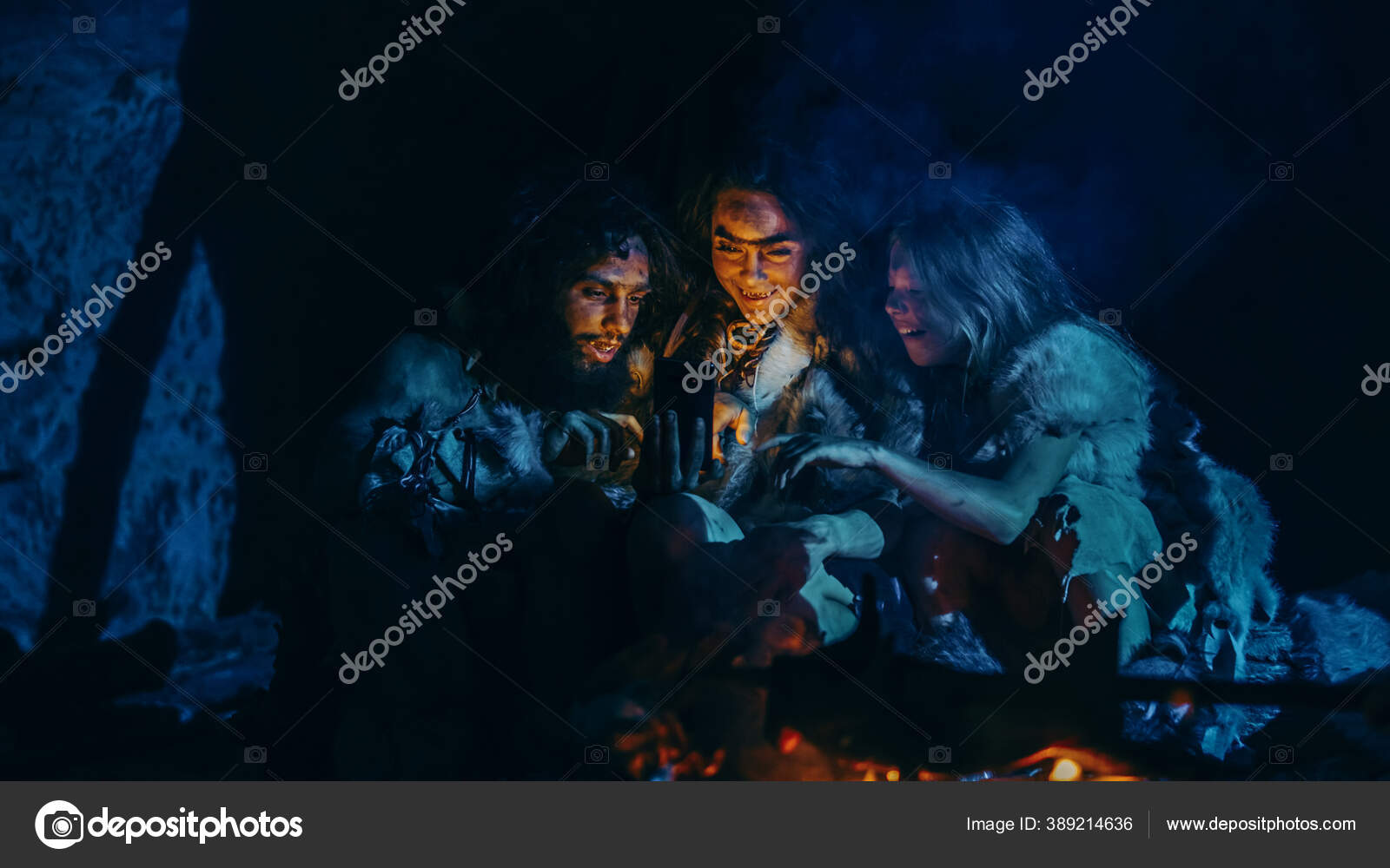 Tribe of Prehistoric, Primitive Hunter-Gatherers Wearing Animal Skins ...