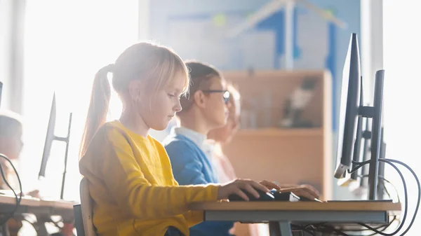Elementary School Computer Science Classroom: Portrait of a Smart Boy ...