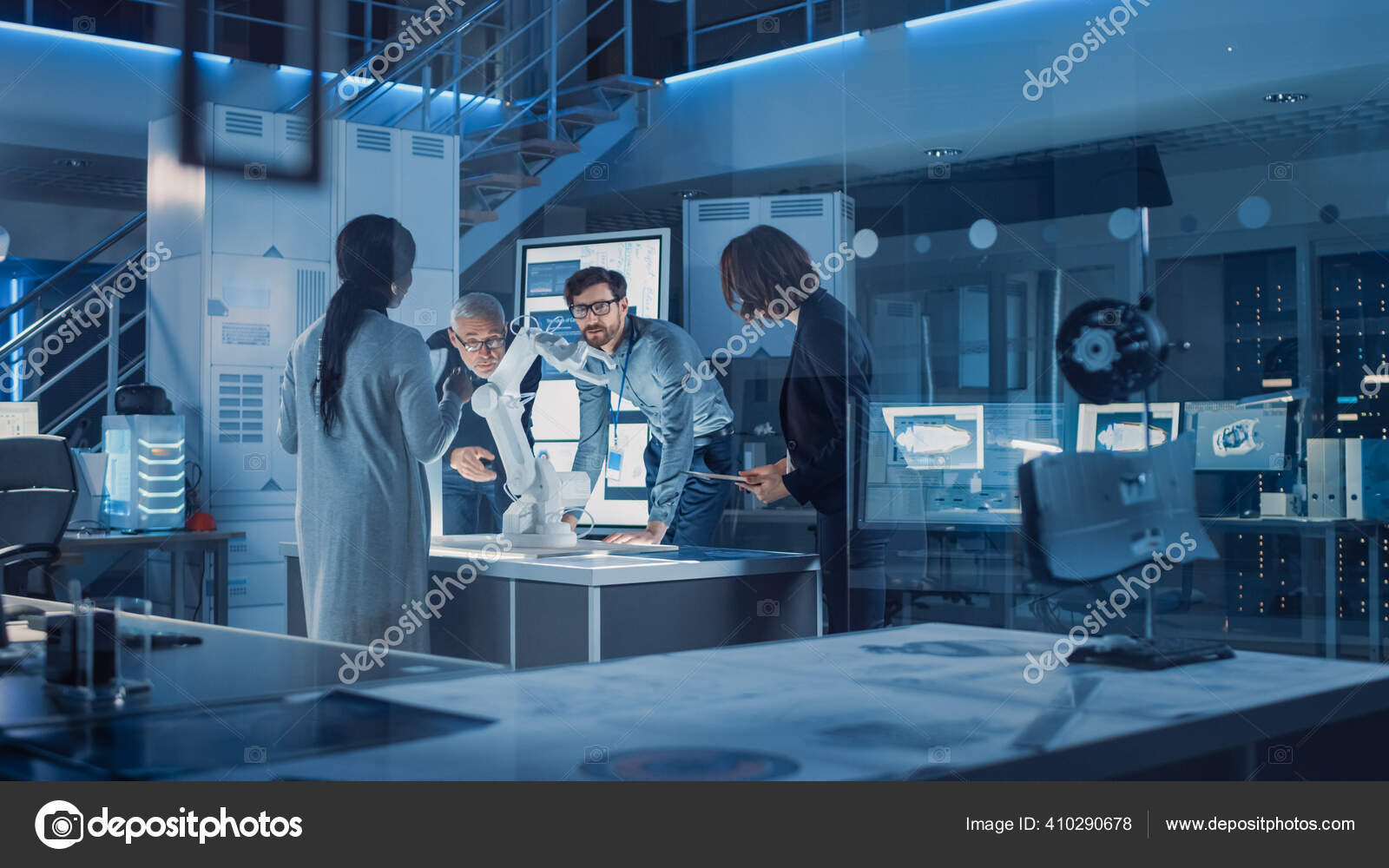 Engineers Meeting in Robotic Research Laboratory: Engineers, Scientists ...
