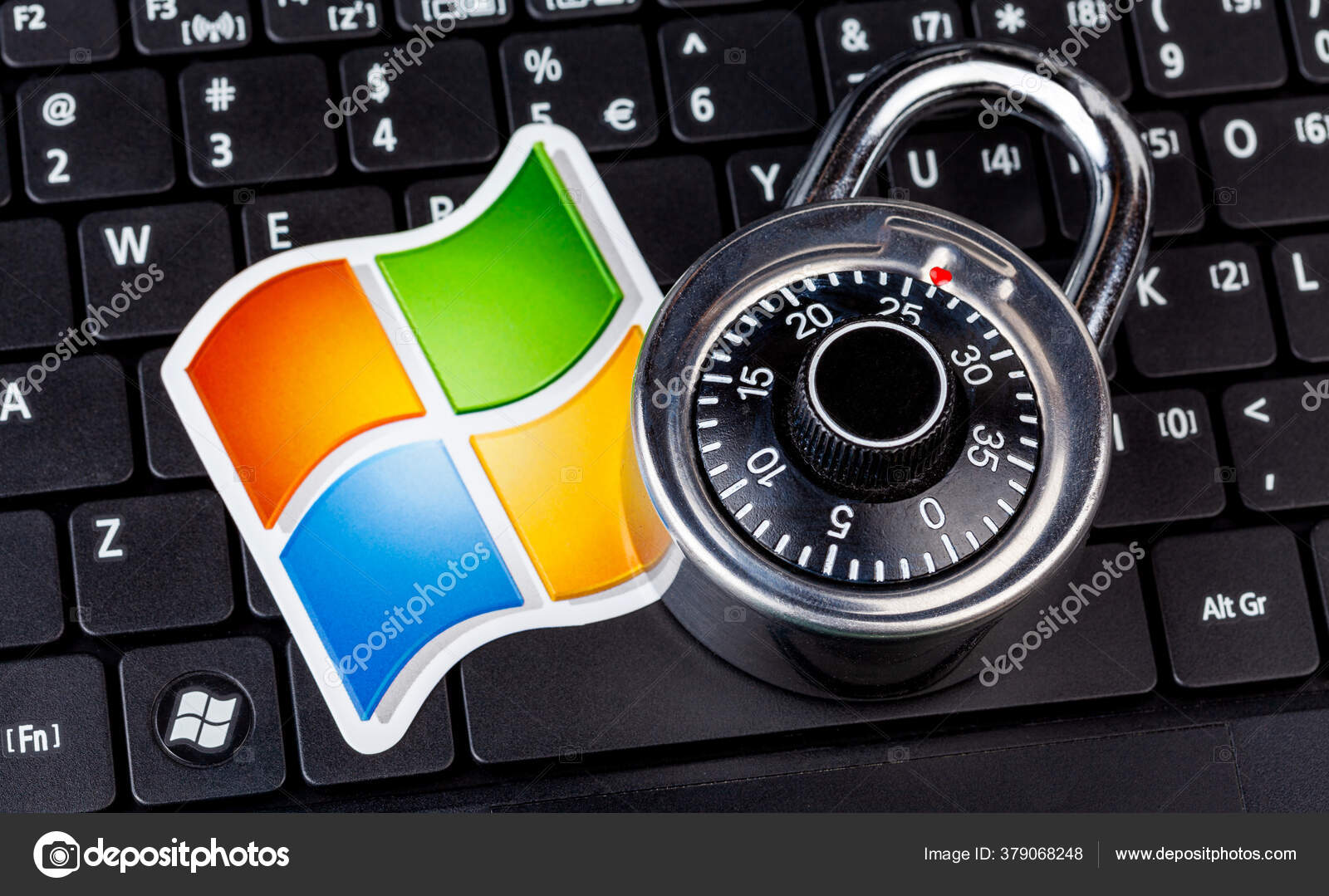 Microsoft Windows Logo Coded Padlock Code Lock Symbol Laying Laptop ...