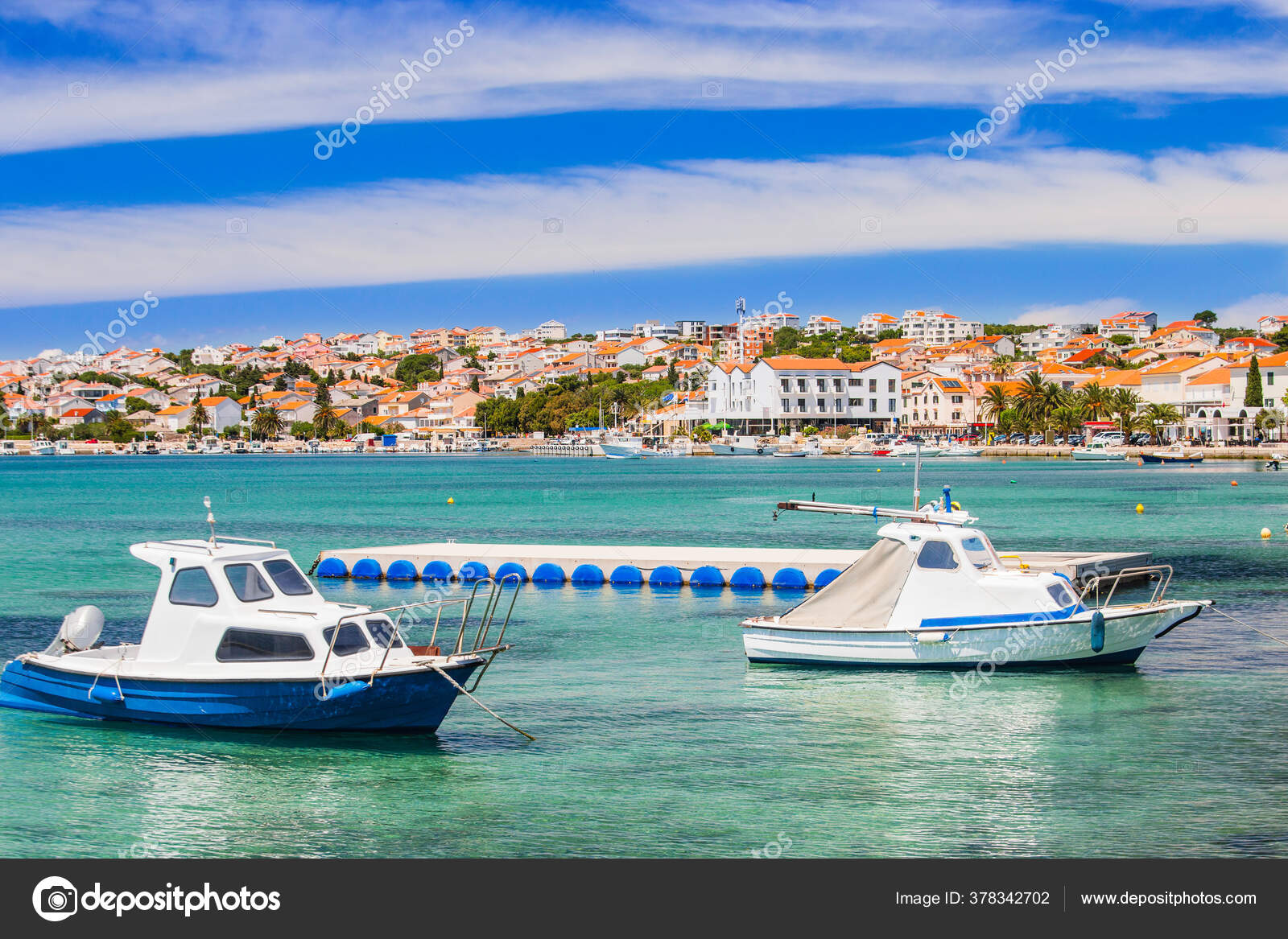 Croatia Waterfront View Town Novalja Island Pag Boats Marina Turquoise ...