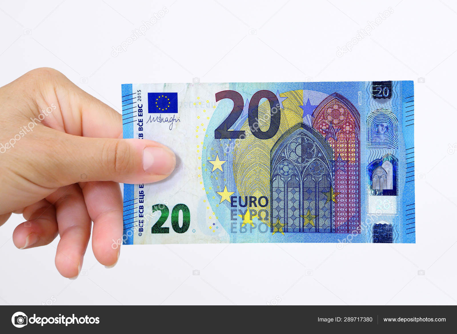 Hand Holding Euro Bank Note Isolated Background — Stock Photo ...