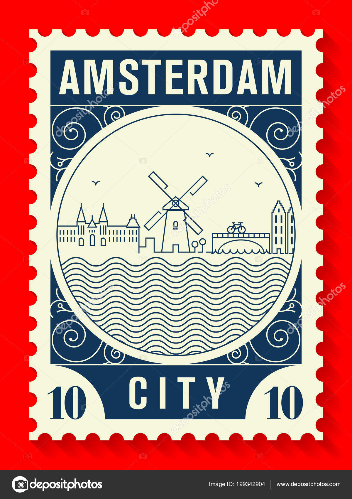 Simple Post Stamp Design Retro Style Red Background Stock Vector Image ...