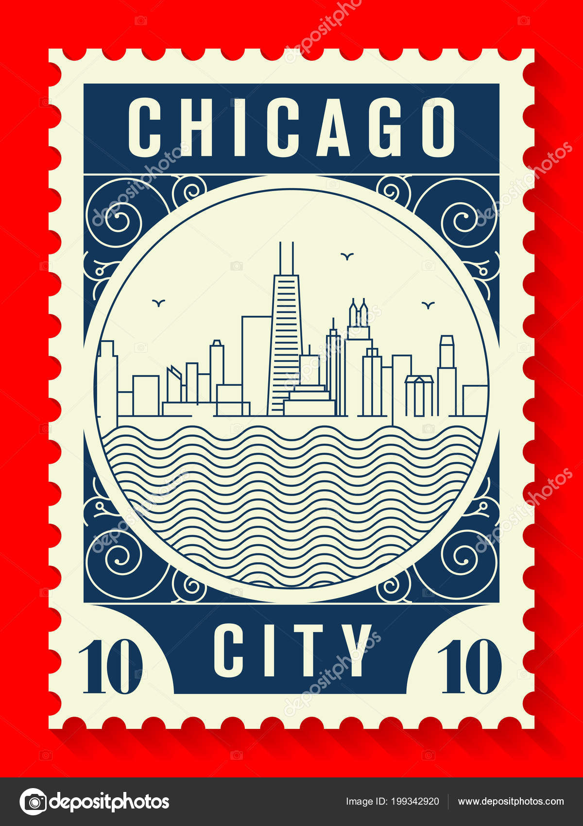 Simple Post Stamp Design Retro Style Red Background Stock Vector by ...