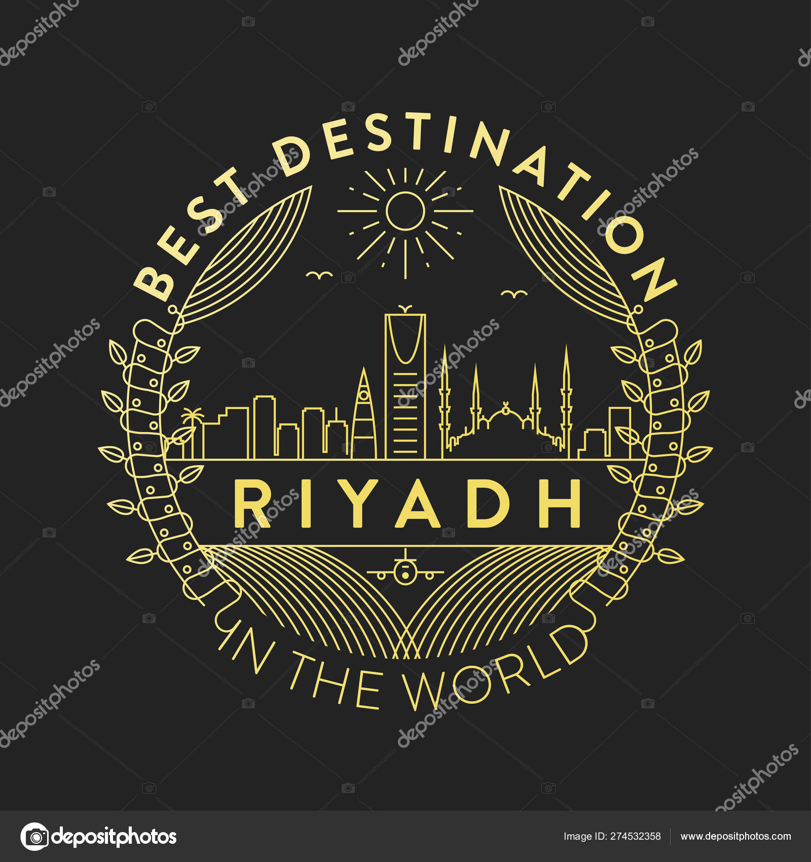 Linear Badge Typographic Design City Emblem Riyadh Stock Vector Image ...