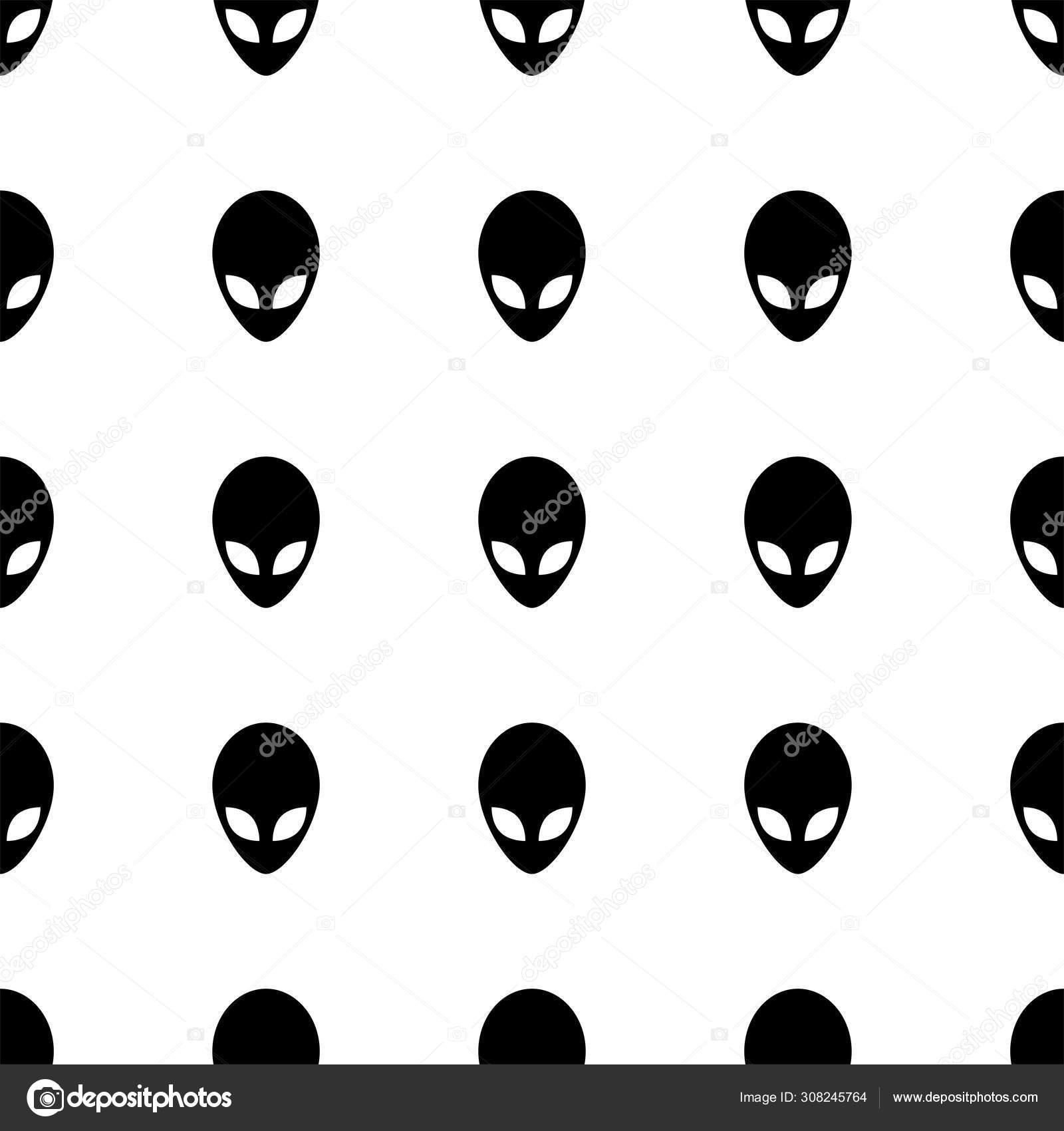 Aliens Seamless Pattern White Black Background Abstract Geometric Shape ...