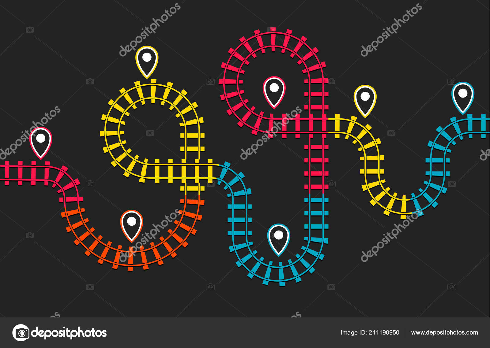 Railroad stations map, railway route, rail track direction, train ...