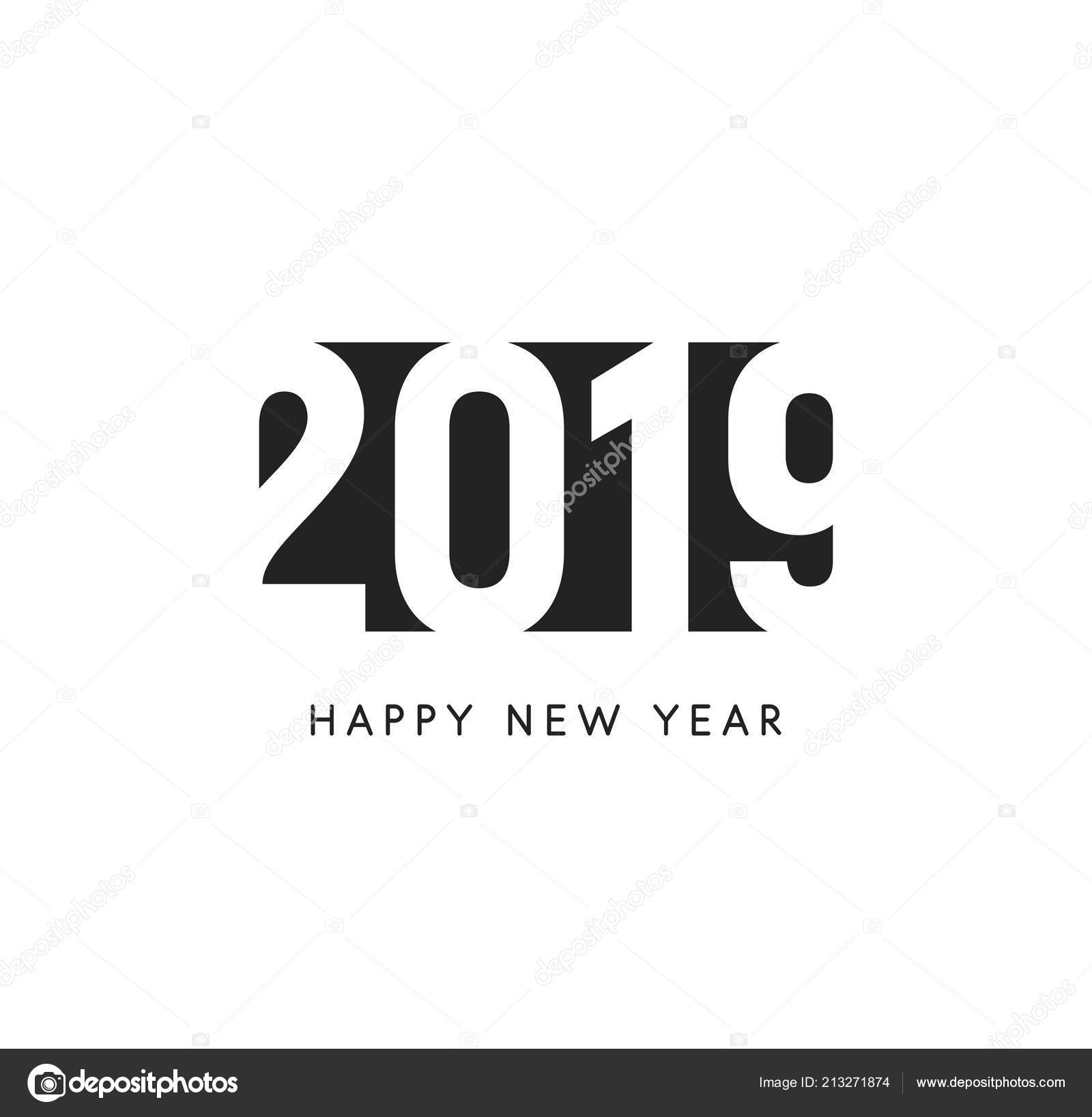 Happy new 2019 year sign. Black negative space vector logo. Stock ...