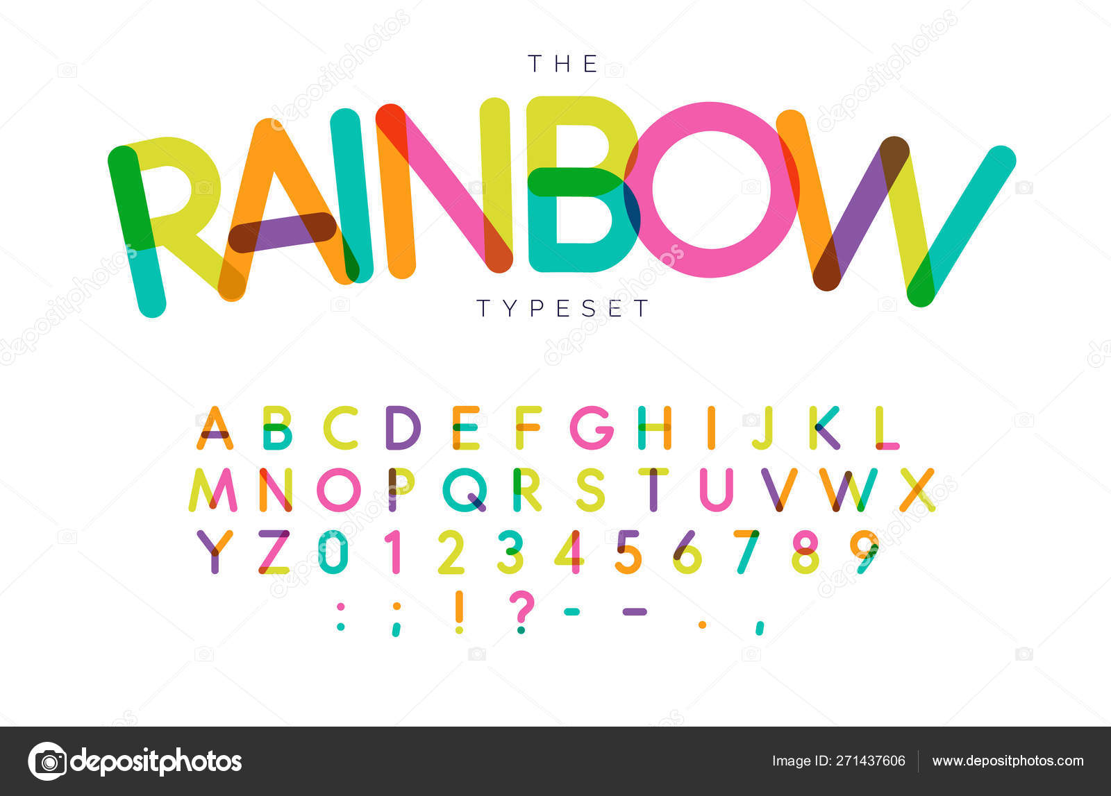 Rainbow letters and numbers set. Festival style vector latin alphabet ...