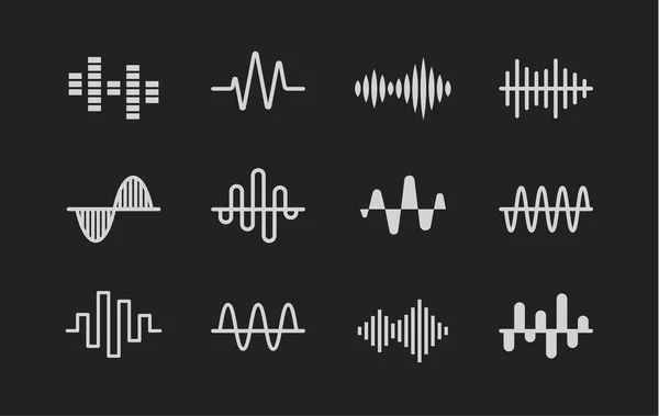 Set of Radio Wave icons. Monochrome simple sound wave on white ...