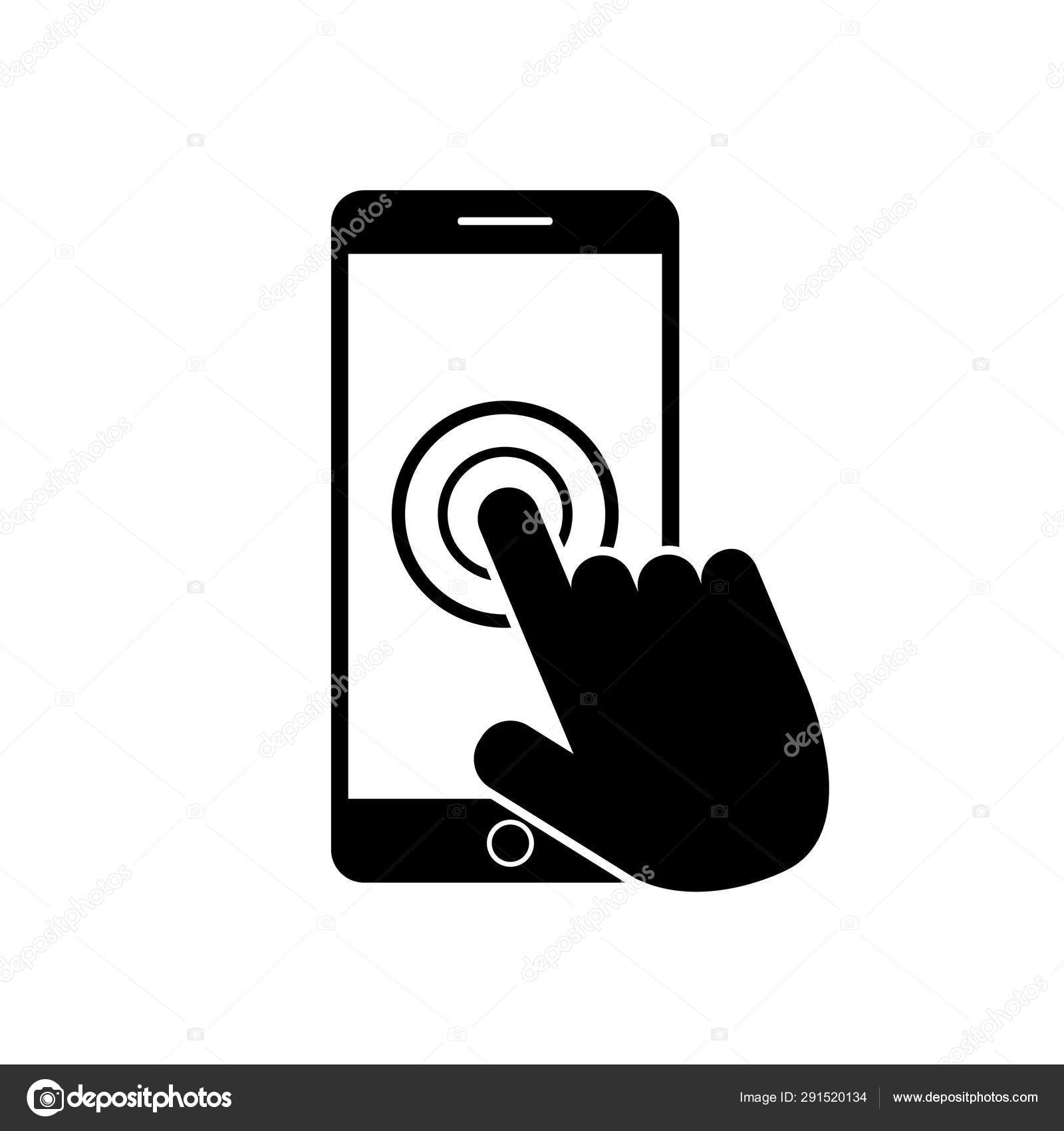Smartphone screen icon with hand. Open touch screen by finger.Black ...