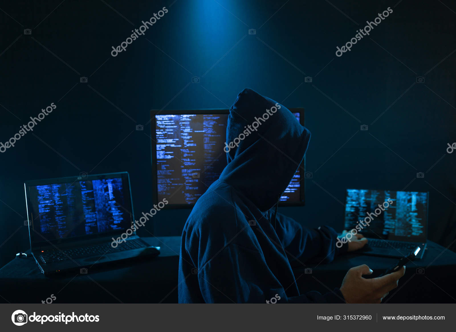 Internet Crime Concept Hacker Working Code Dark Digital Background ...