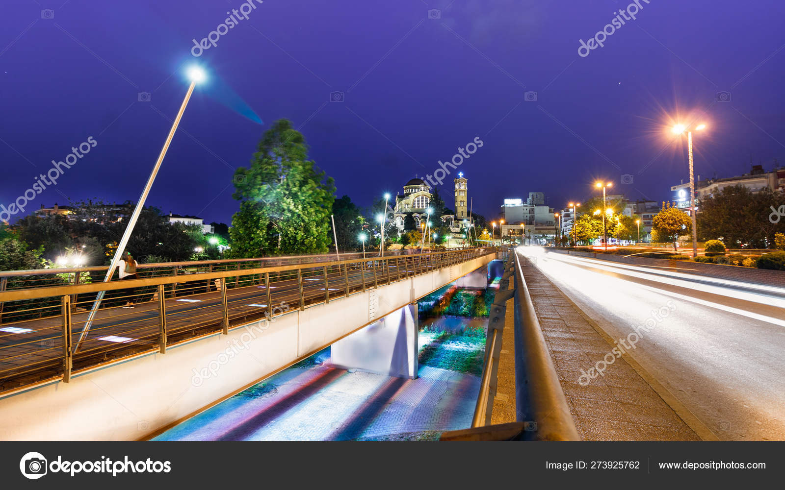 The Pinios Bridge crossing the Peneios river at night in Larissa ...