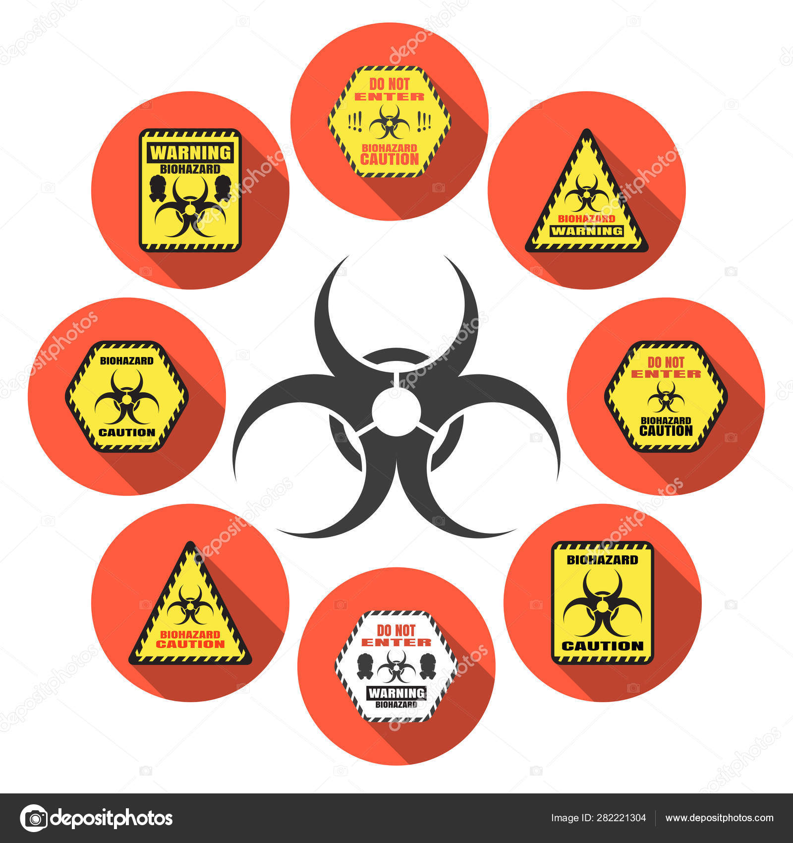 Biohazard - vector isolated icons set with shadow. Stock Vector Image ...