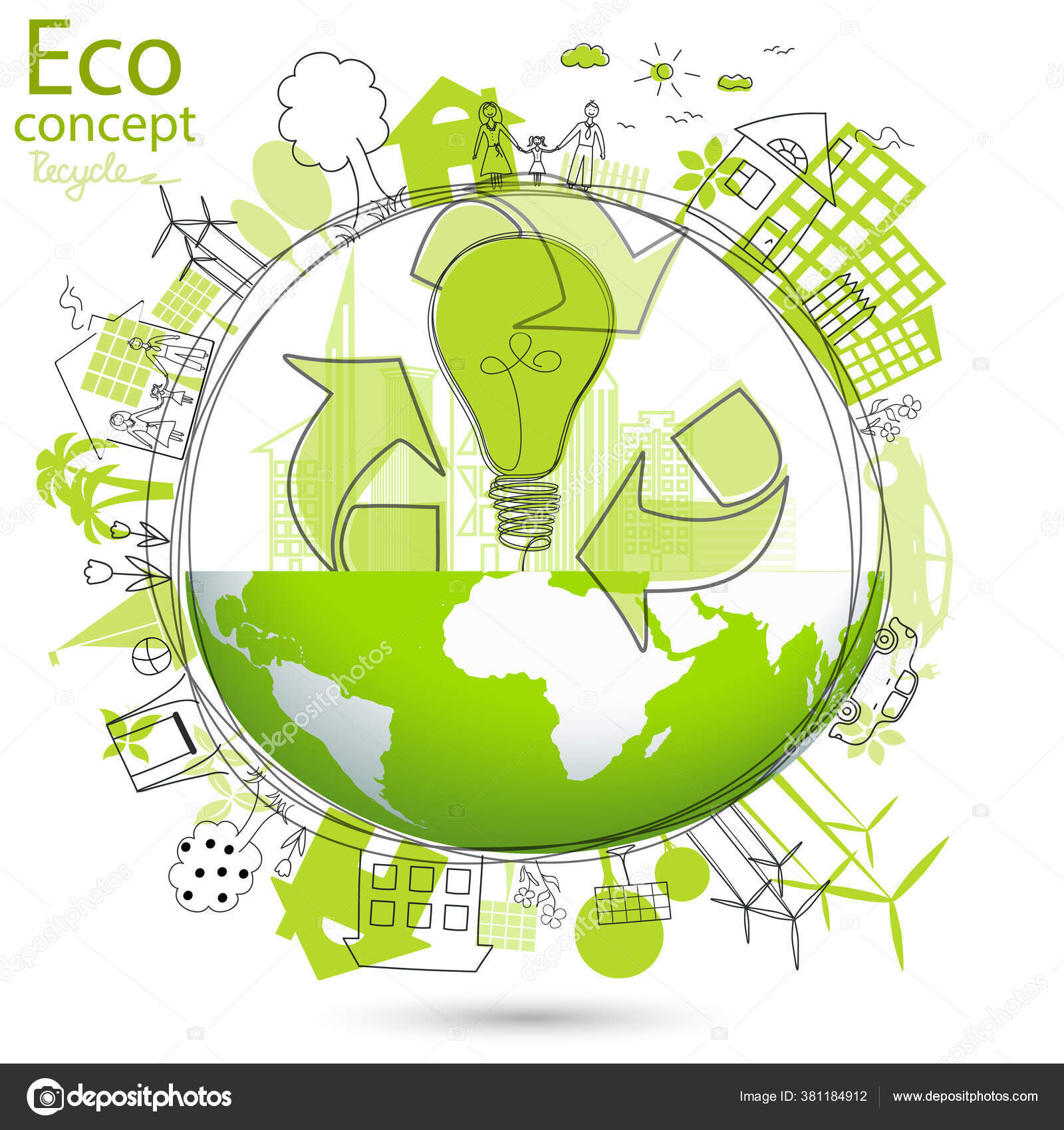 Ecology Concept Environmentally Friendly World Creative Drawing Global ...
