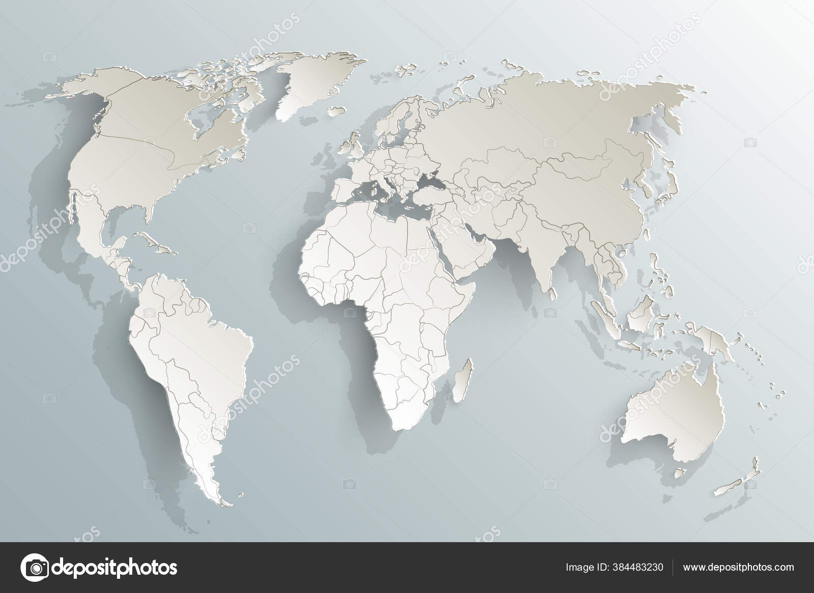 世界地图纸 灰色背景下的世界政治地图 矢量图解图库矢量图作者：© lulechkay 384483230