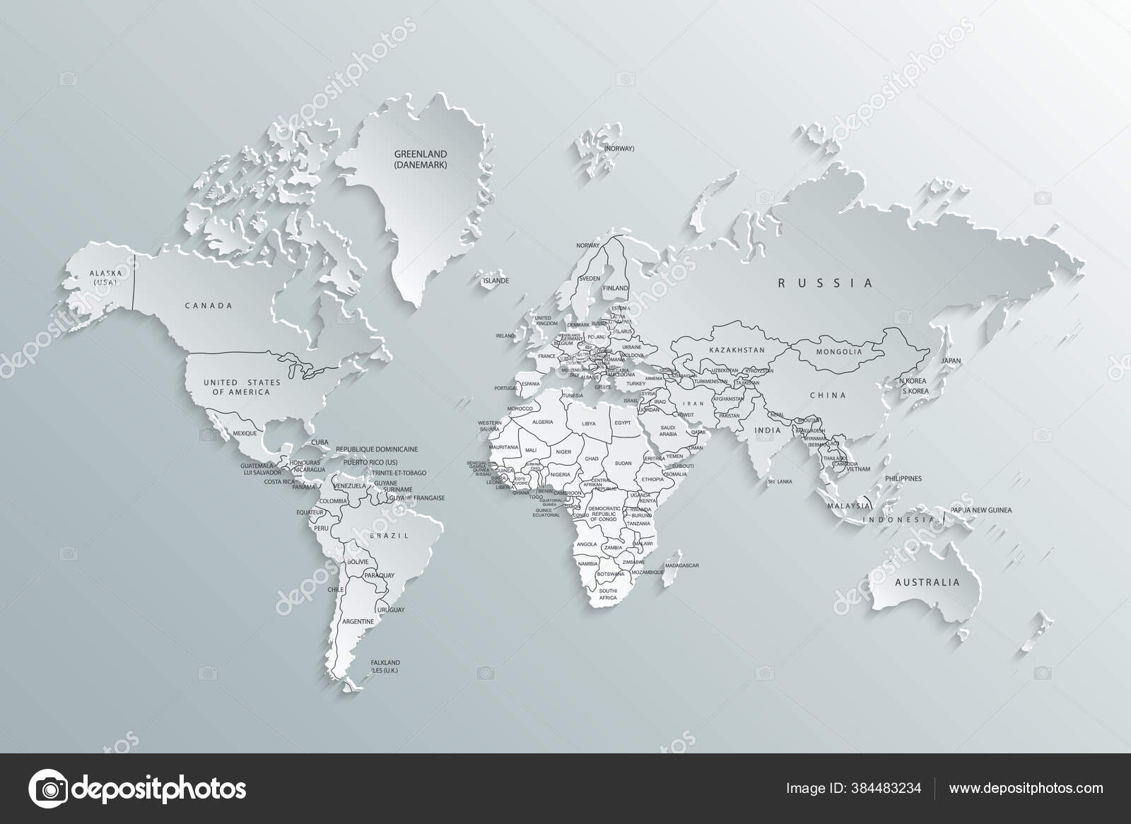 World Map Paper Political Map World Gray Background Countries Vector ...