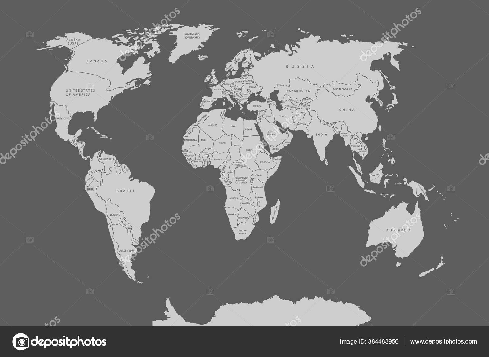 Verdenskort Papir Politisk Kort Verden Grå Baggrund Lande ...