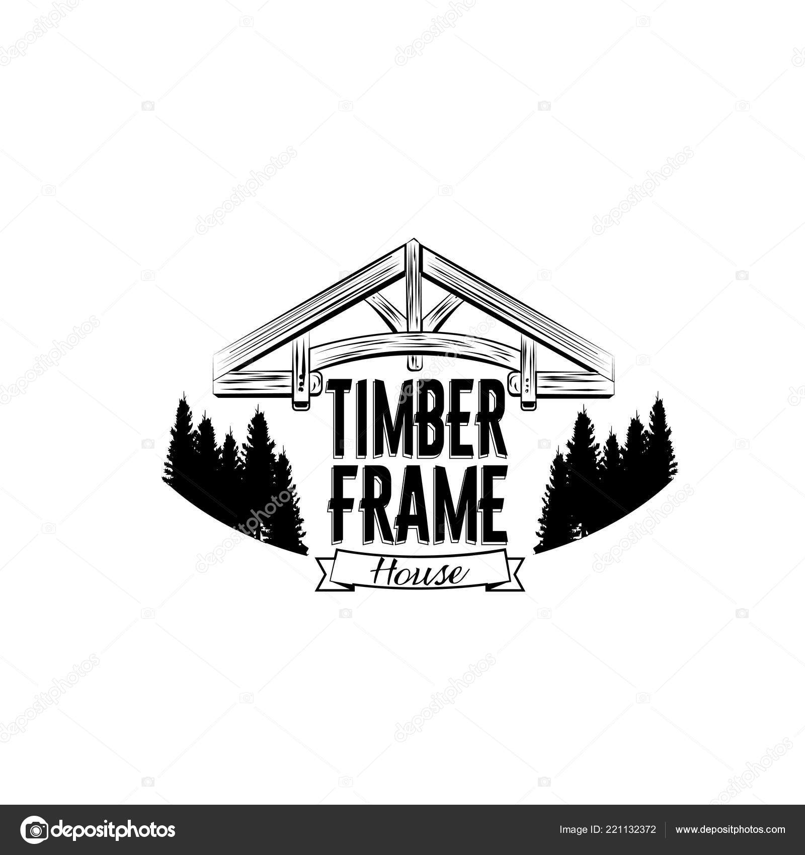 Timber frame house emblem. Vector design for logotype, label, badge, t ...