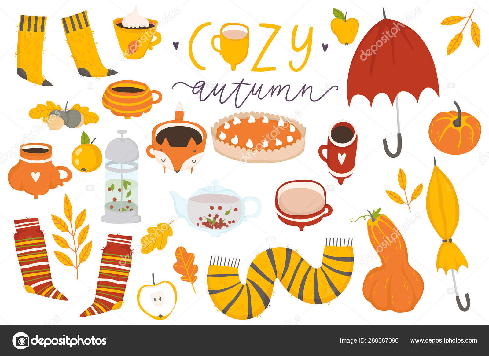 Autumn Sticker Collection Set Cute Autumn Cartoon Element Fall Season ...