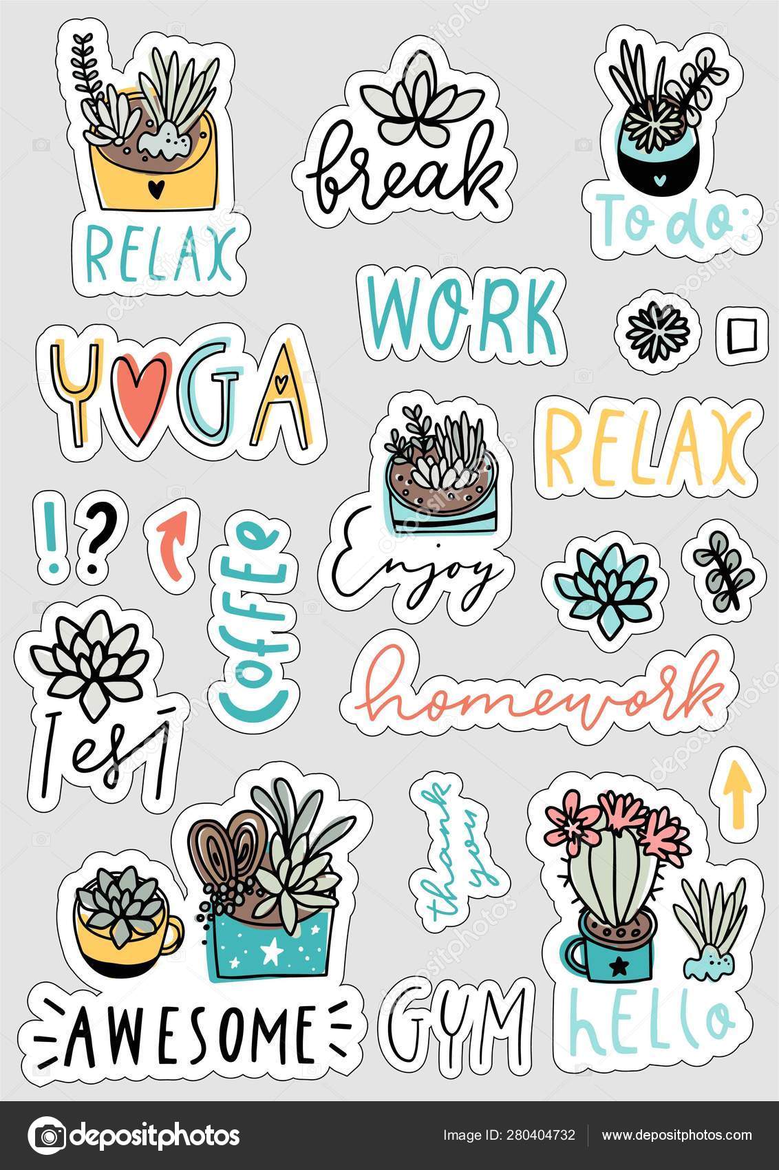 Vector Set Hand Drawn Elements Stickers Lettering Stock Vector Image by ...