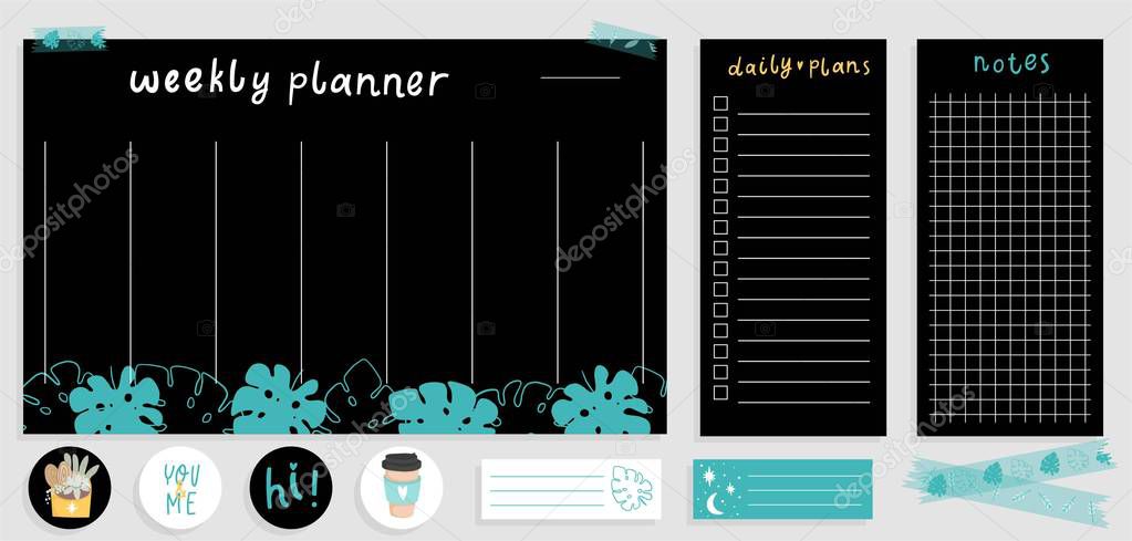 Plantilla de planificación semanal con hojas tropicales. Plantilla de ...