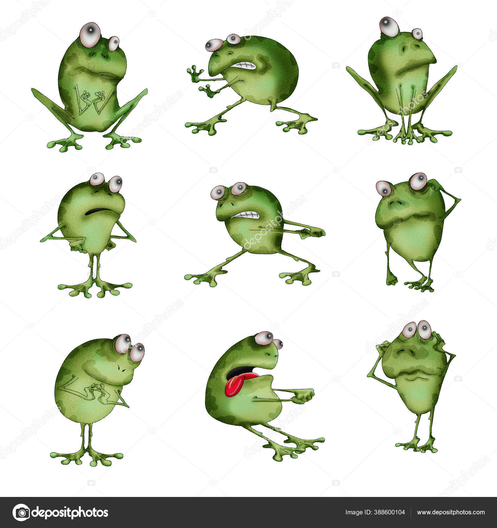 Funny Frog Various Poses Emotions Stock Illustration by ©Glukoejik ...