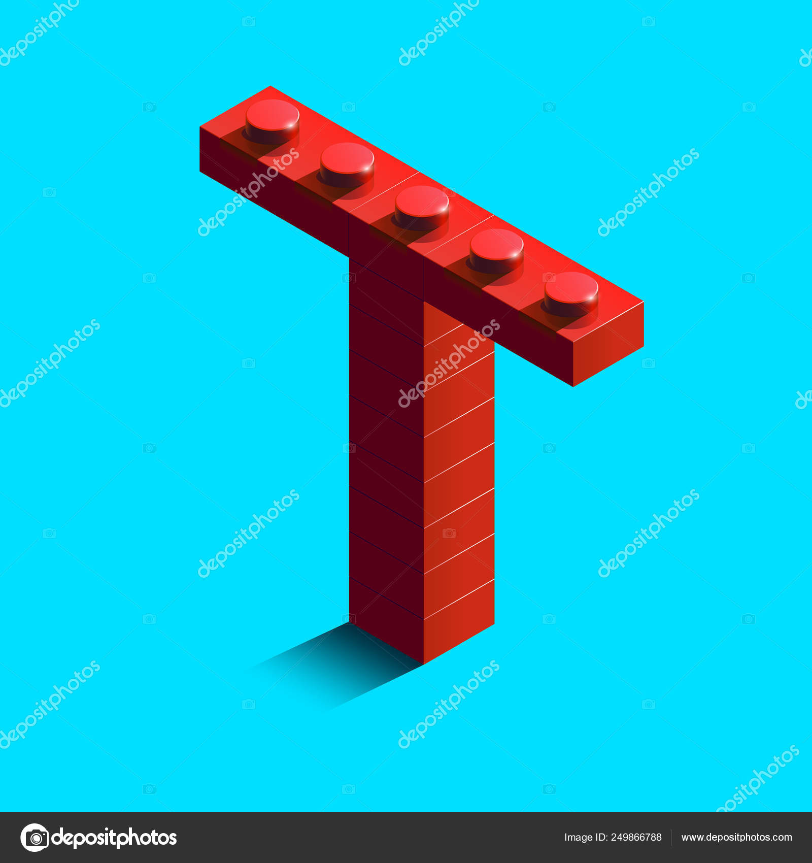 Realistic Red Isometric Letter Alphabet Constructor Lego Bricks Red ...