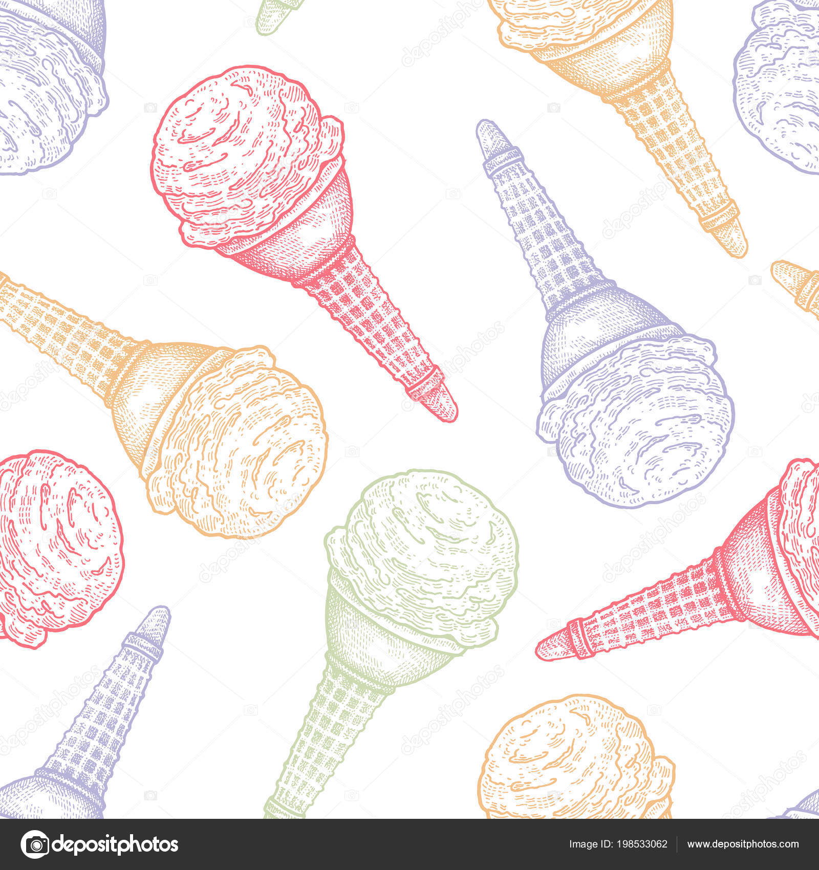 Ice Cream Seamless Pattern Sweets Pastel Color Dessert White Background ...