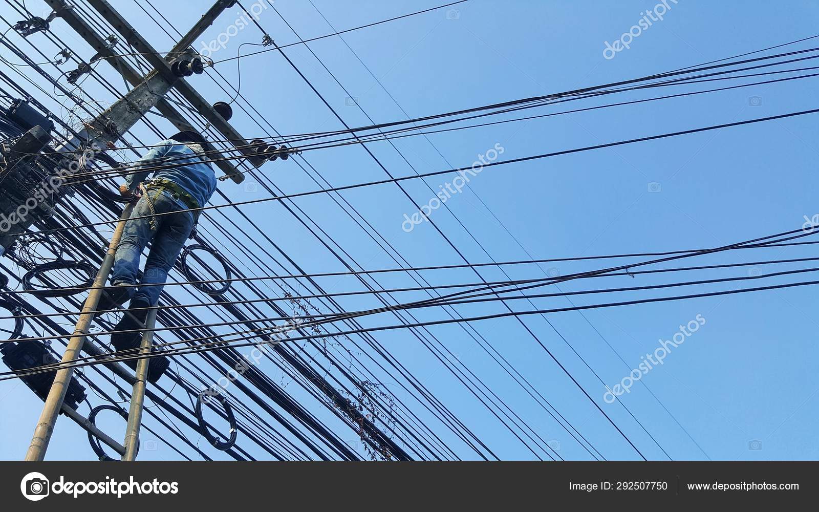 Technician Working Electrical Pole Maintenance Work High Risk Work ...