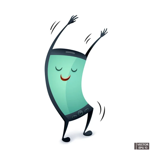 Cartoon character dancing happy phone. - Stock Image - Everypixel