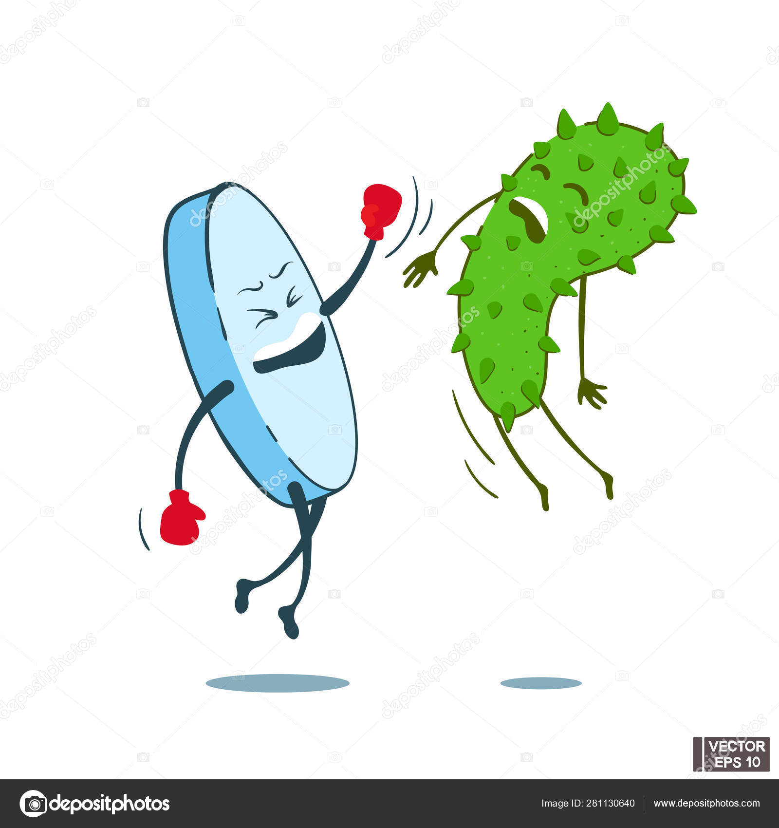 Antibiotics Killing Bacteria Cartoon