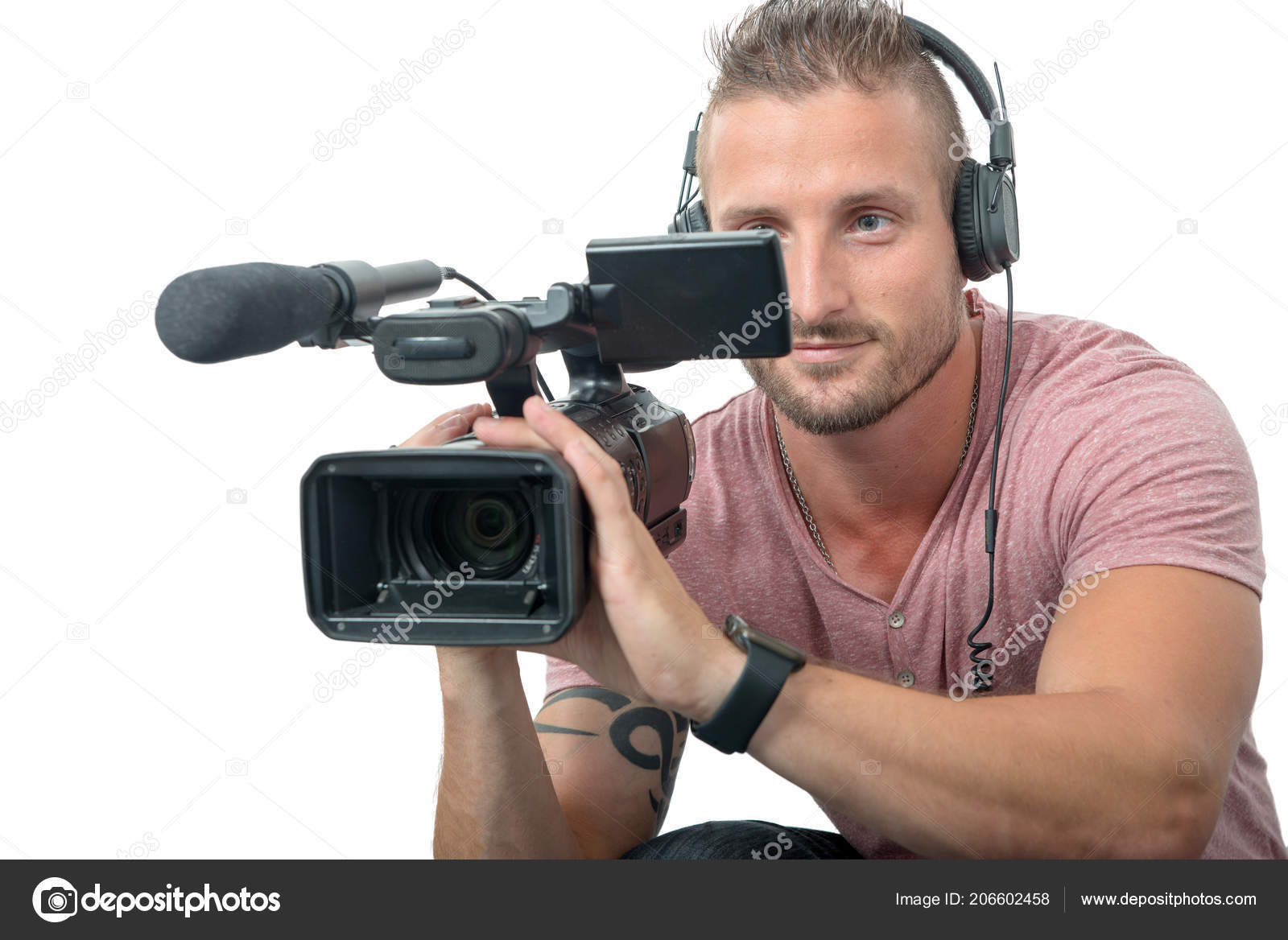 Man Professional Camcorder Isolated White Background Stock Photo by ...