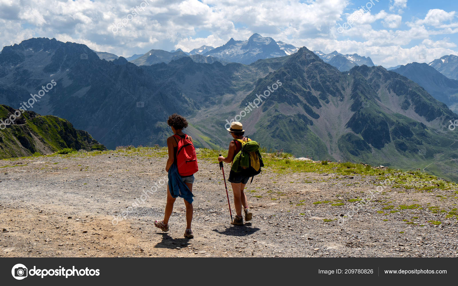 Two Women Hikers Trail Pic Midi Bigorre Pyrenees Stock Photo by ...