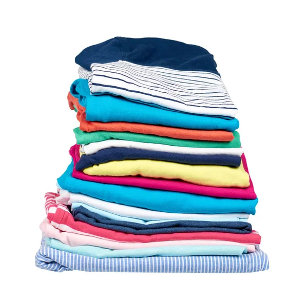 Stack of clothes, fresh laundry textile. Isolated. Stock Photo by ...