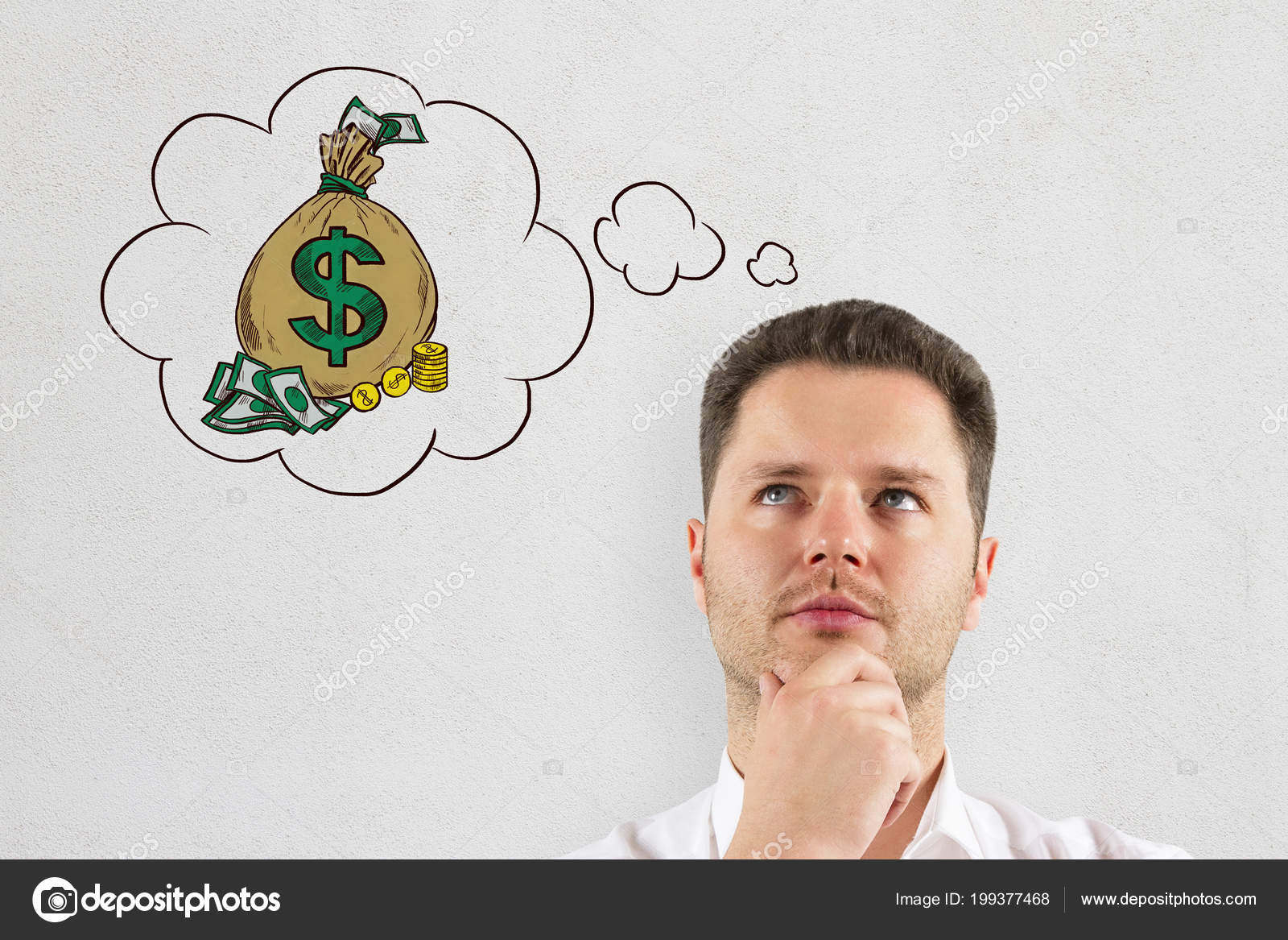 Businessman Thinking Money Sack Concrete Background Money Success ...