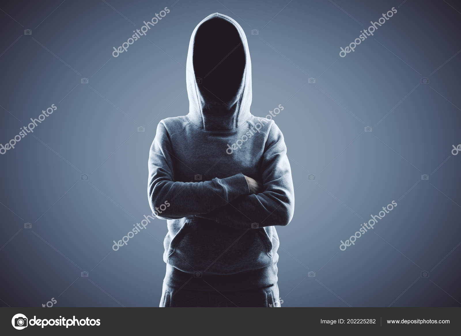 Face Hacker Crossing Hands Grey Background Render Stock Photo by ...