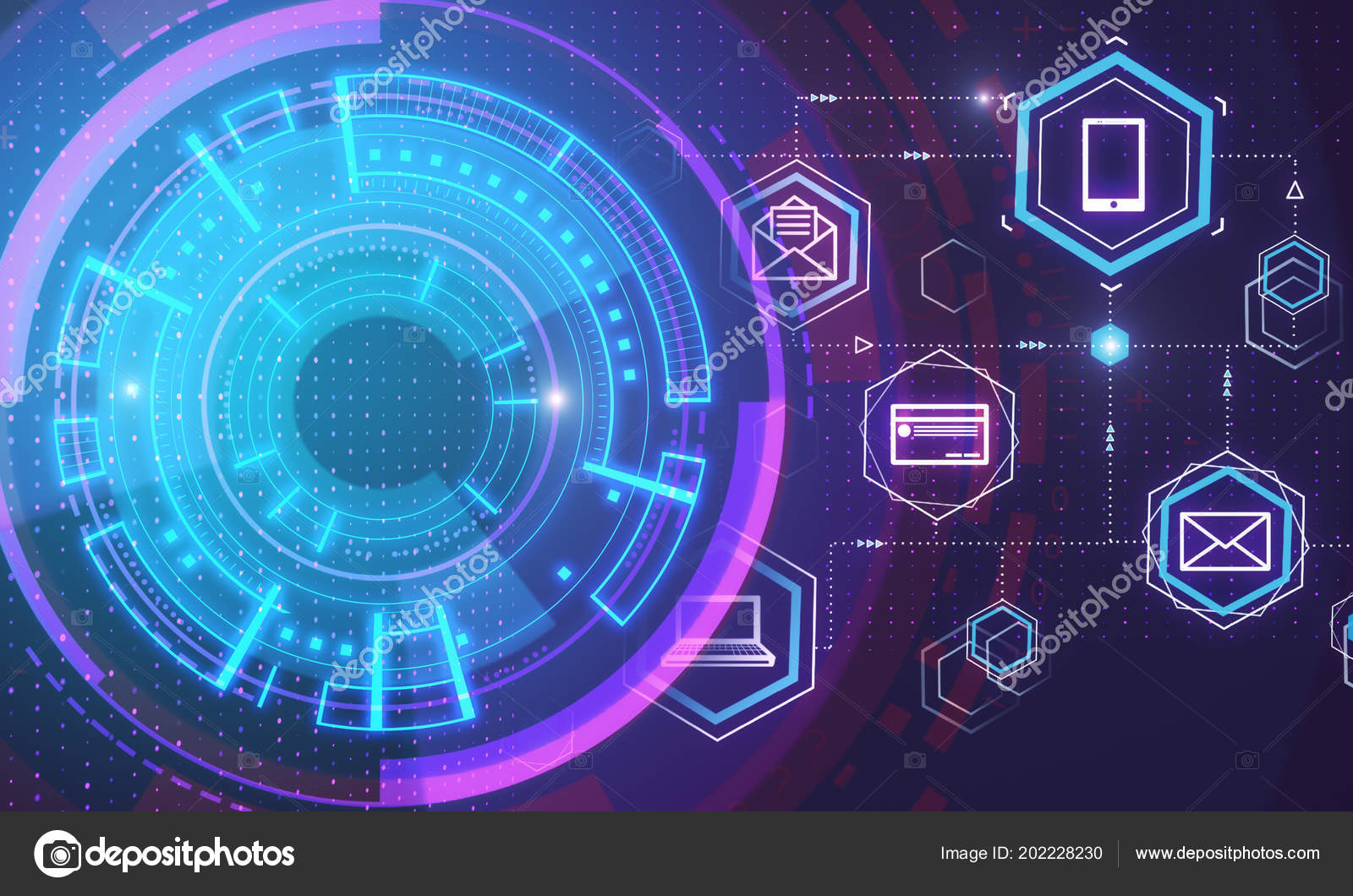 Digital Blockchain Interface Cyber Protection Button Concept Abstract ...