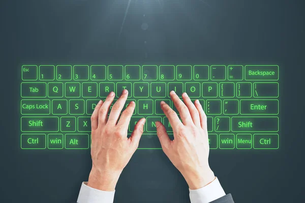 Hands typing on virtual keyboard universe and stars background. Stock ...