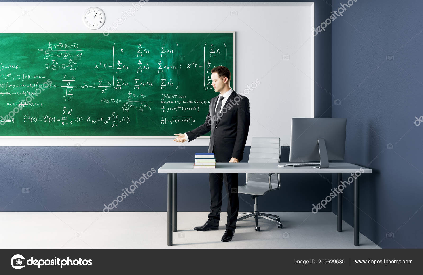 Businessman Standing Modern Classroom Interior Algebra Formulas ...