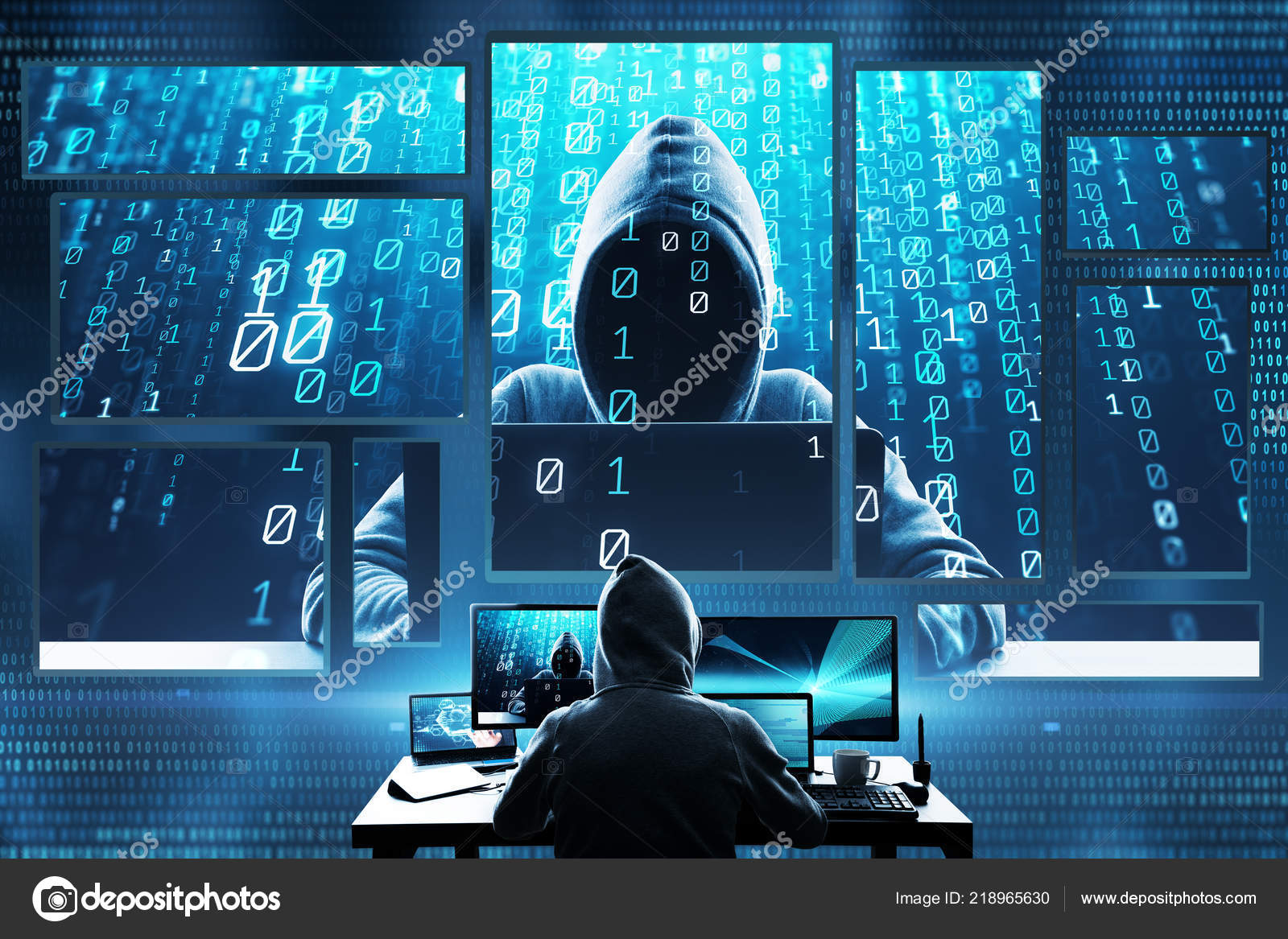 Hacking Criminal Concept Hacker Using Abstract Laptop Binary Code Digital Stock Photo by ...